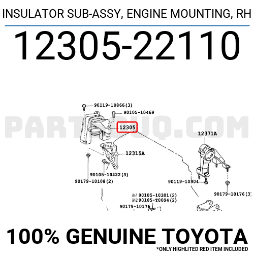 INSULATOR SUB-ASSY, ENGINE MOUNTING, RH 1230522430 | Toyota Parts ...